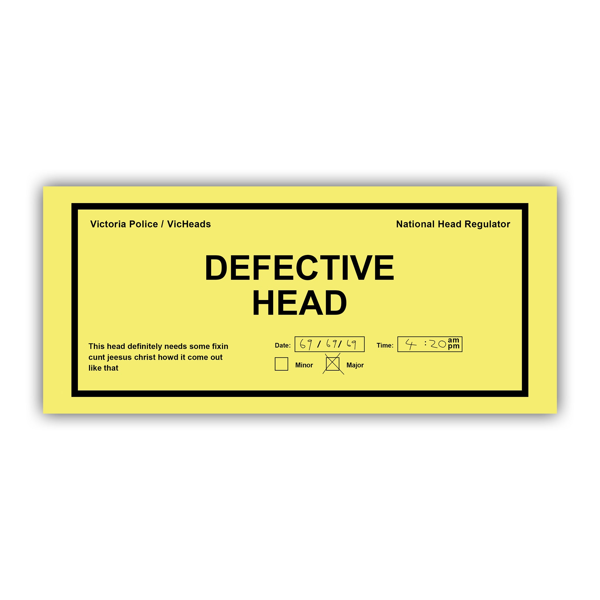 DEFECTIVE HEAD STICKER – Benny Surge